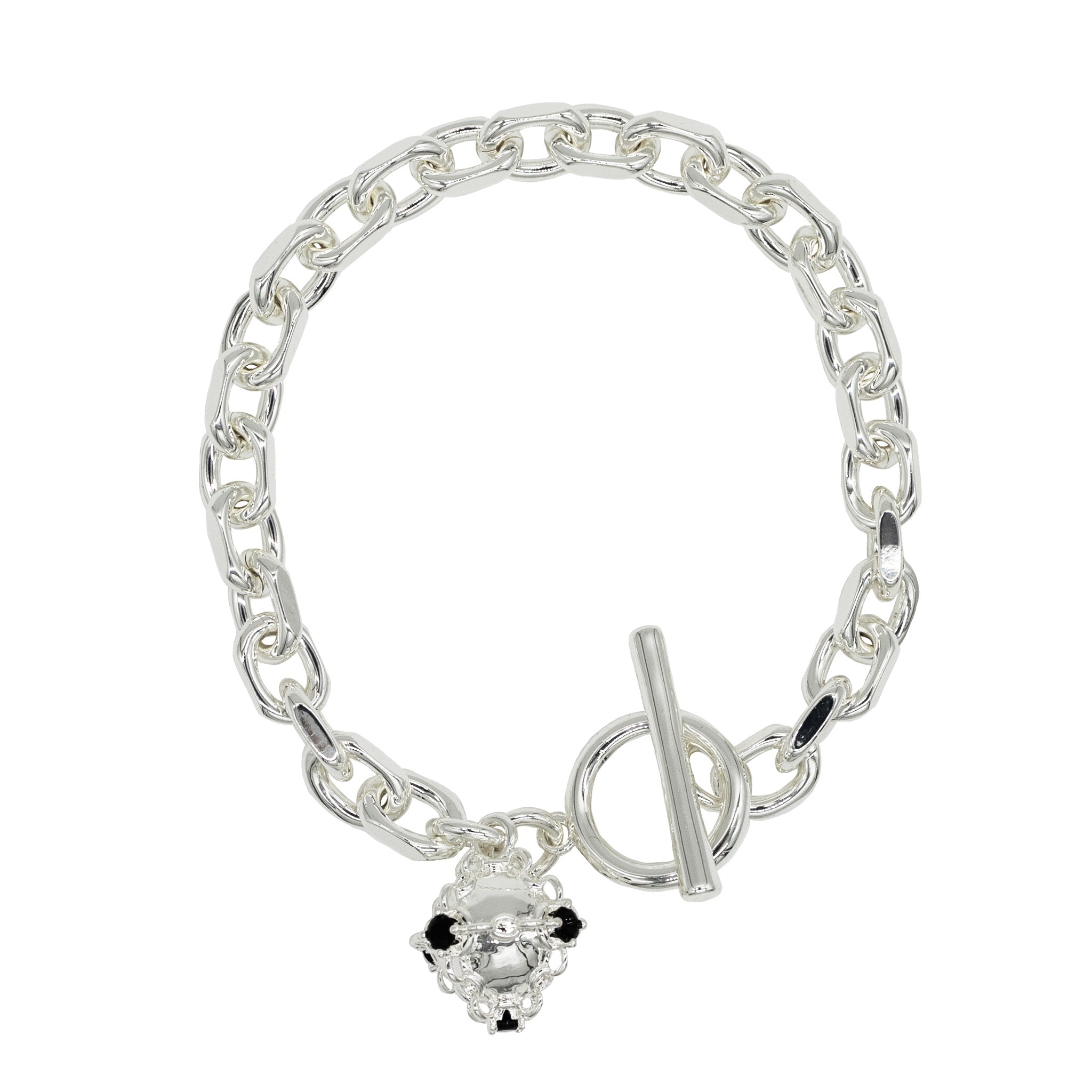 Sculpted Caged Sphere Chain Necklace - Silver & Black Crystal | MHART